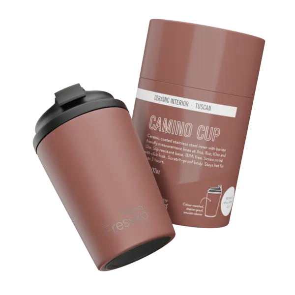Fressko Camino 12oz / 340ml Reusable Coffee Cup, Ceramic Tuscan - Brown