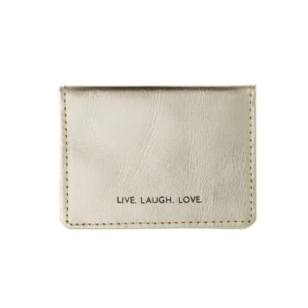 VIDA VIDA Live Laugh Love Leather Travel Card Holder - Gold