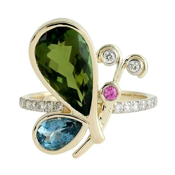 ARTISAN Butterfly Multi Gemstone And Diamond Ring - Gold