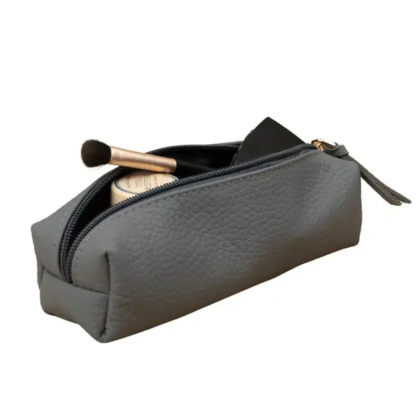 LEATHERE Leather Makeup Bag - Grey