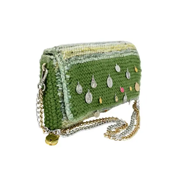 HILO DE MAR Riquina Hand-knitted Bag With Medals - Green