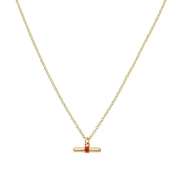 AUREE JEWELLERY Gold Vermeil Havana T-bar Necklace - Gold/red