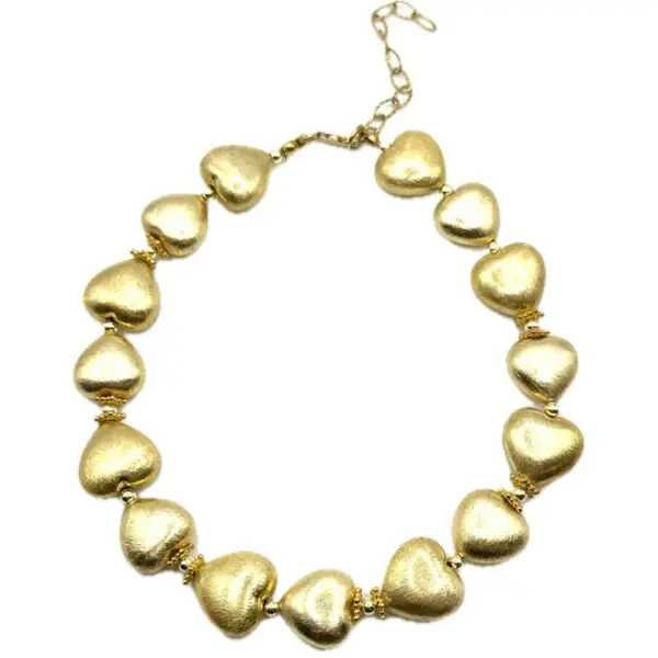 ACHALA HANDCRAFTED Puffy Heart Bead Necklace - Gold