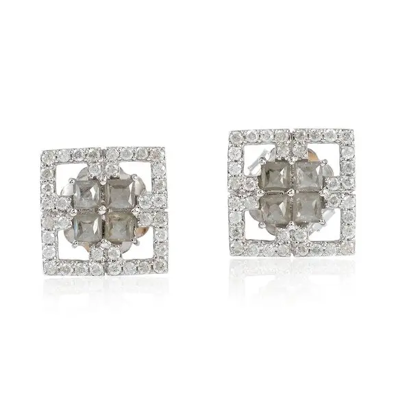 ARTISAN Stud Earrings With Diamond And Ice Diamond In 18k White Gold - White/brown