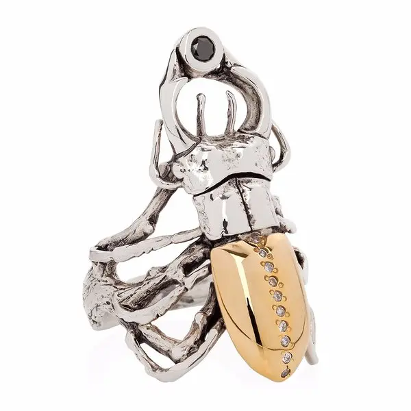 YASMIN EVERLEY JEWELLERY Silver And Gold Gilded Stag Beetle Ring - Silver/gold