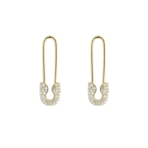 SPERO LONDON Pave Jeweled Safety Pin Sterling Silver Earrings - Gold