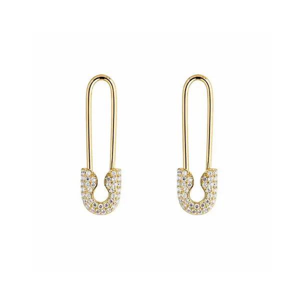 SPERO LONDON Pave Jeweled Safety Pin Sterling Silver Earrings - Gold