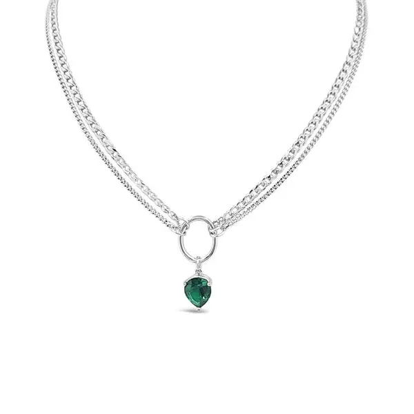 LUTIRO Curb Chain Necklace With Emerald - Green