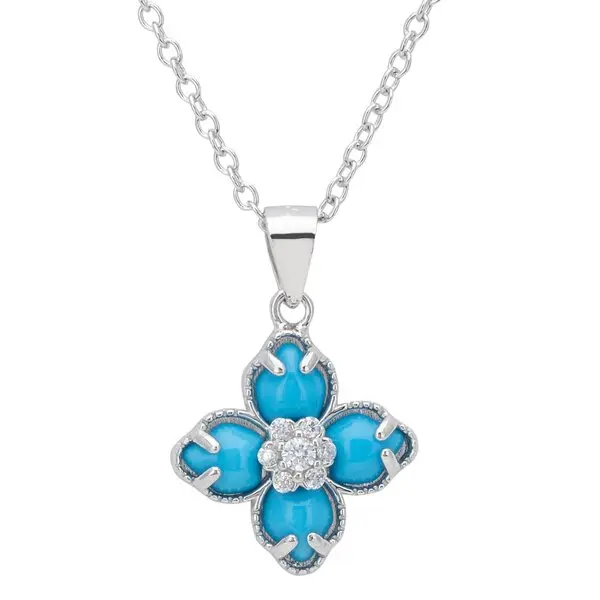 LATELITA Flower Clover Turquoise Pendant Necklace - Blue/silver