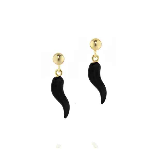 UNALOE Earrings With Gold-plated Horn Pendant - Gold/black