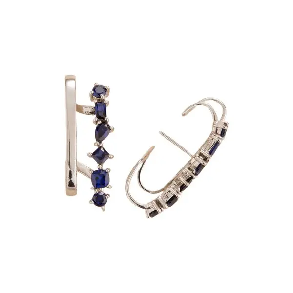 JUVETTI  Serene Sapphire Cuff Earrings In White Gold - Blue/white/silver