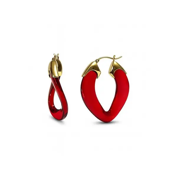 GOLD & HONEY Ruby Red Curb Link Lucite Hoop Earrings - Gold/red