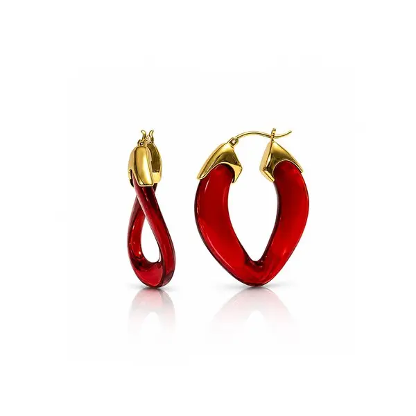 GOLD & HONEY Ruby Red Curb Link Lucite Hoop Earrings - Gold/red
