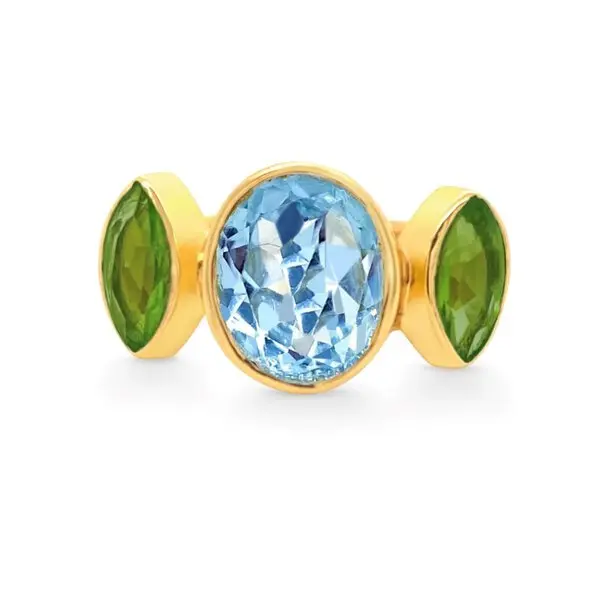 GEM BAZAAR JEWELLERY Blue Topaz And Peridot Ring - Gold/green/blue