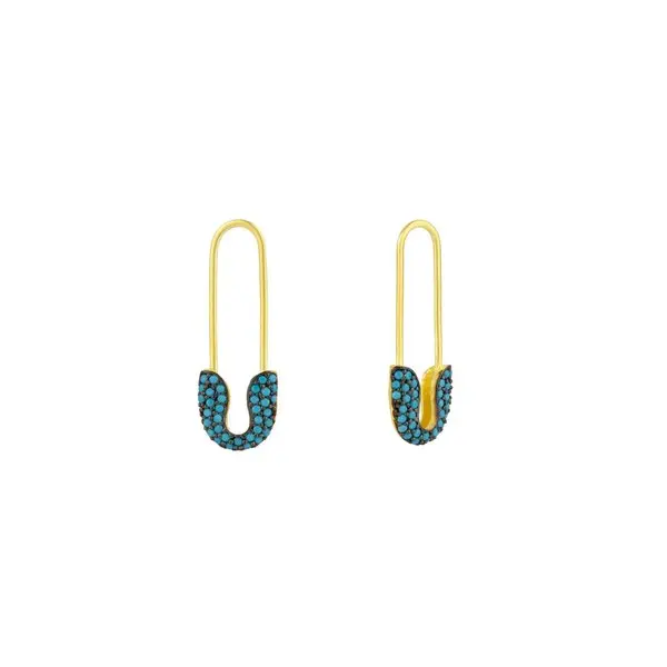 SPERO LONDON Sterling Silver Turquoise Pave Safety Pin Earrings - Gold
