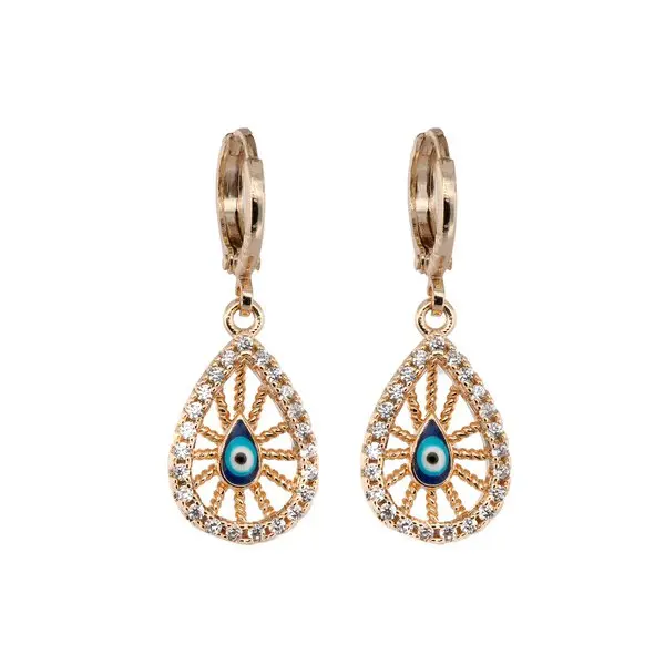 EBRU JEWELRY Filigree Evil Eye Dangle Earrings - Gold