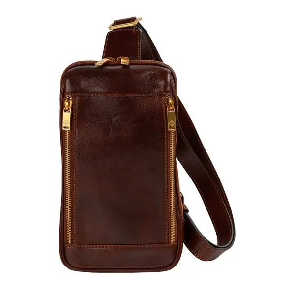 TIME RESISTANCE Leather Chest Bag - Brown