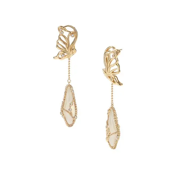 RETRO CHIC White / Gold Mystic Butterfly Earrings - White/gold