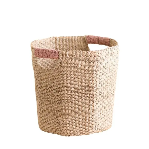 Likhâ Natural Octagon Basket With Dusty Rose Handle Natural Basket - Orange