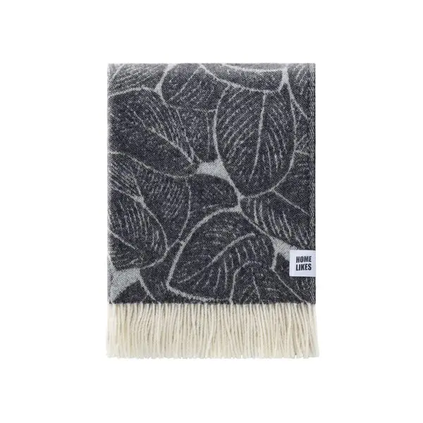 J.J.Textile Black / White Black Leaves Wool Throw - Black/white