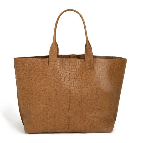 JUAN-JO Croc Embossed Leather Maxi Tote Bag - Brown