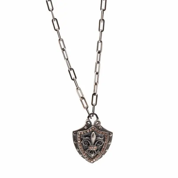 EBRU JEWELRY Sterling Fleur De Lis Shield Pendant Necklace - Silver