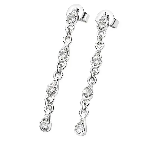 LUCY QUARTERMAINE Solid Sterling Skinny Drip Drop Earrings With White Topaz - Silver