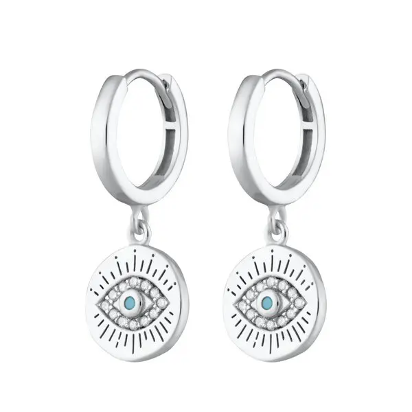 SCREAM PRETTY Silver Evil Eye Charm Hoop Earrings - Silver/blue