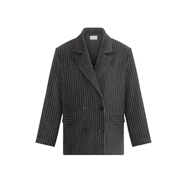 THISISU COLLECTION Sansa Pinstripe Double-breasted Blazer - Grey