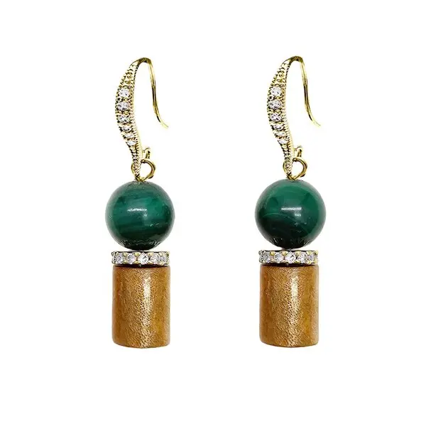FARRA Golden Coral And Malachite Dangle Earrings - Green
