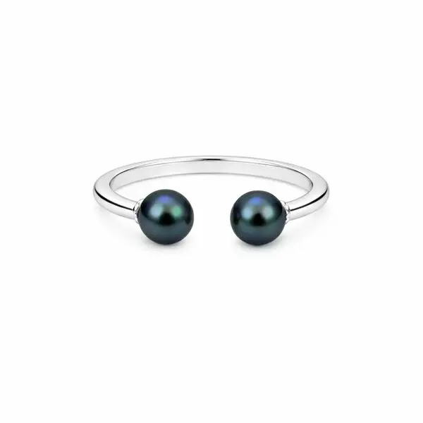 PEARL CODE Pearl Open Ring – Double Statement Design - Black
