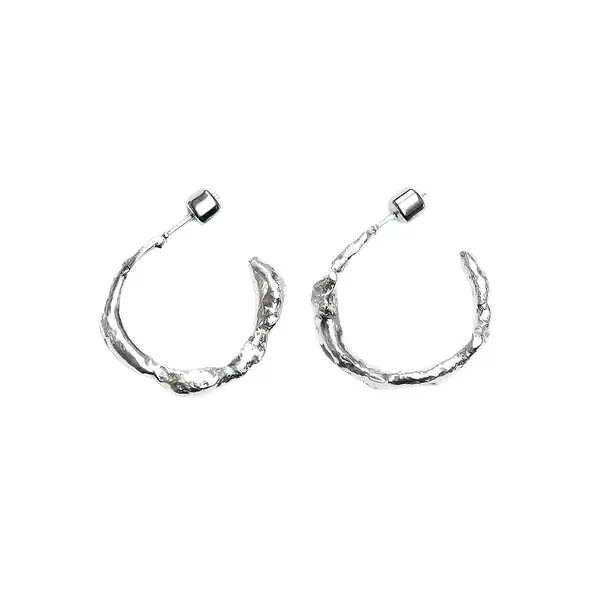 OOLO LONDON Rugged Charcoal Cast Hoop Earrings - Silver
