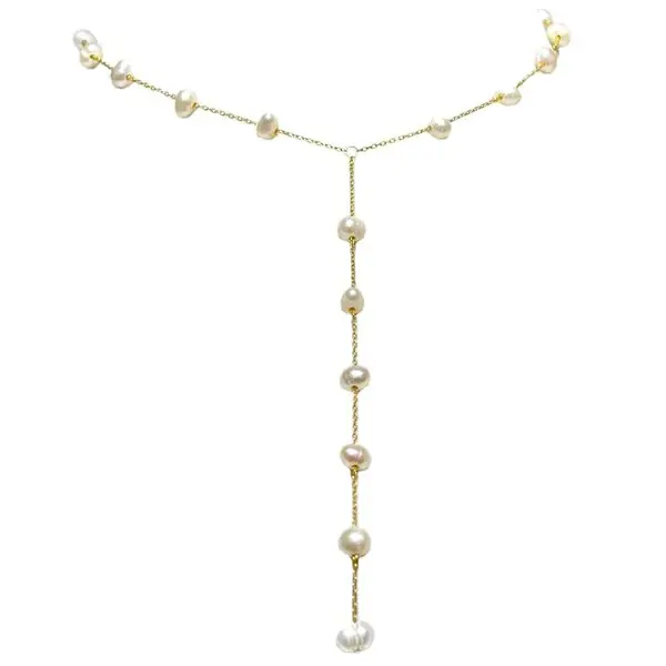 EYECONIC BY SAMAR AJRAM Freshwater Pearl And Chain Lariat Necklace - White