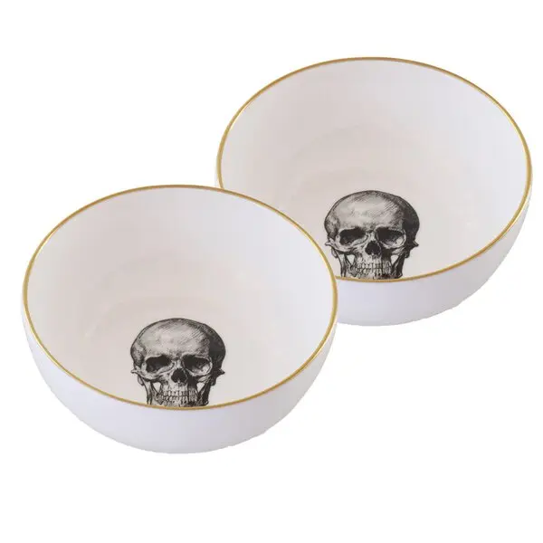MELODY ROSE LONDON White / Gold Skull Set Of Two Cereal Bowls - White/gold