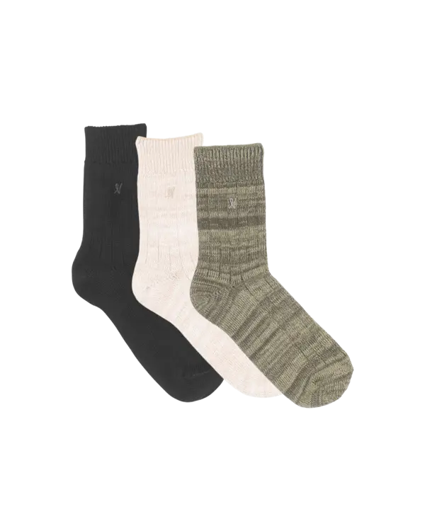 NUDEA Neutrals Organic Cotton Crew Socks Three-pack - Black/green