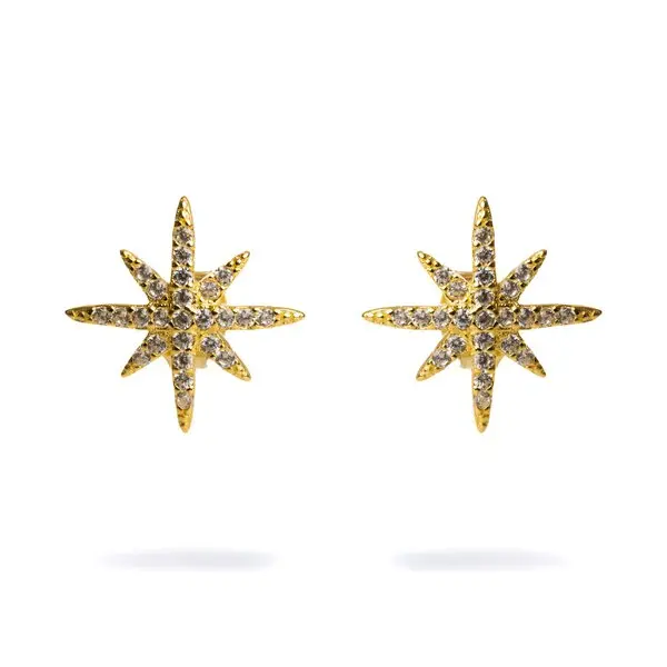 EBRU JEWELRY Guidance North Star & Diamond Stud Earrings - Gold