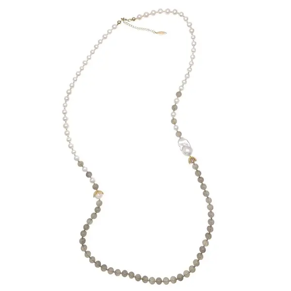 FARRA Freshwater Pearls And Agate Long Necklace - Grey/white