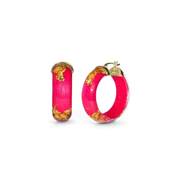 GOLD & HONEY 24k Gold Leaf Huggie Hoop Earrings - Pink/gold