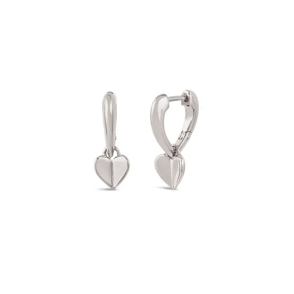 DINNY HALL Folded Heart Drop Hoop Earrings - Silver