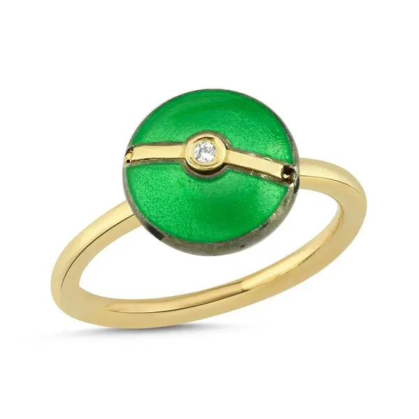 ECCE ARTISAN DIAMONDS Mini Multi Diamond Enamel Ring - Green