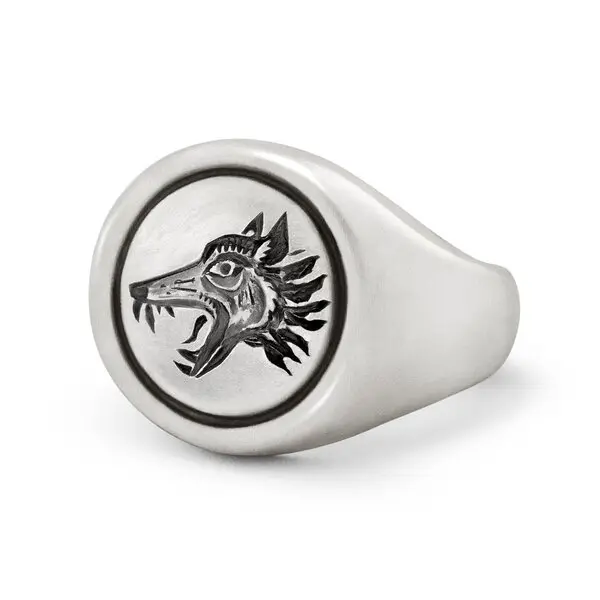 SNAKE BONES Wolf Signet Ring - Silver