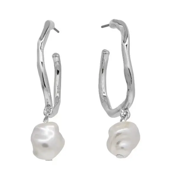 BERMUDA WATCH COMPANY Annie Apple Odette Pearl Hoop Earrings - Silver