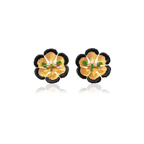 MILOU JEWELRY Gold Plated Flower And Dragonfly Earrings - Black