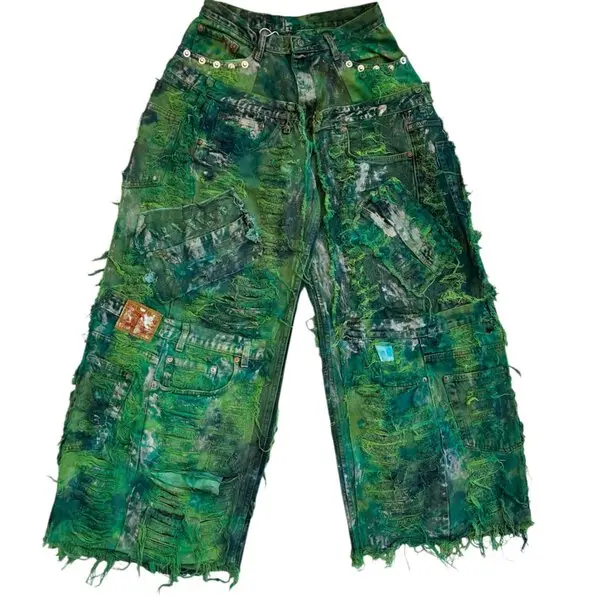 ZASTASTUDIO Wearable Ruins Shredded Wide Leg Pants Two - Green