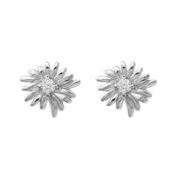 HARFI White Topaz Daisy Stud Earrings - White/silver