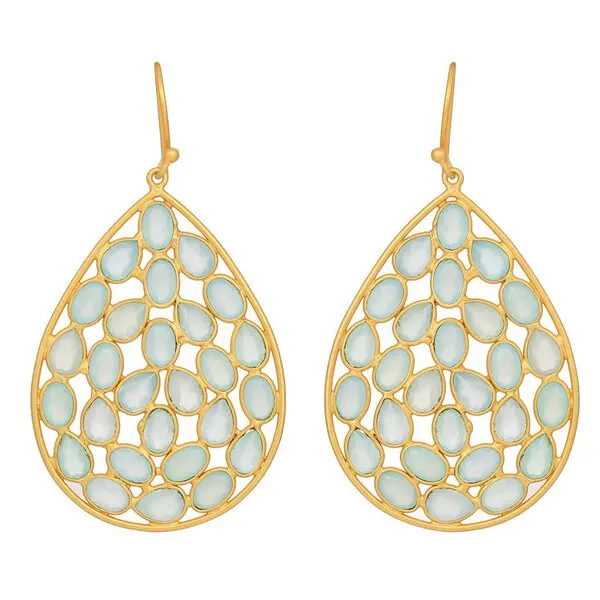OPIUM JEWELS Gold Vermeil Aqua Chalcedony Monsoon Jali Drop Earrings - Gold/blue