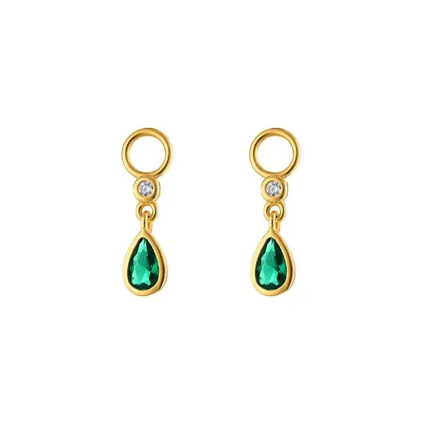 OUTOFOFFICE Green Teardrop Charm Huggie - Gold