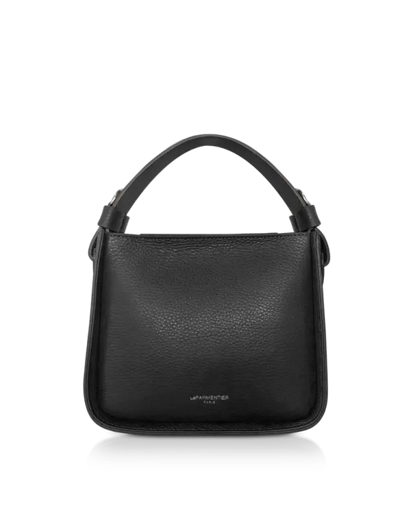 LE PARMENTIER Duplo Small Hammered Leather Top Handle Bag - Black