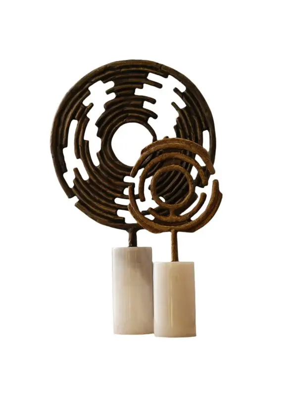 MARLETH White / Brown Set Of Two Bronze Sculptures On Marble Bases