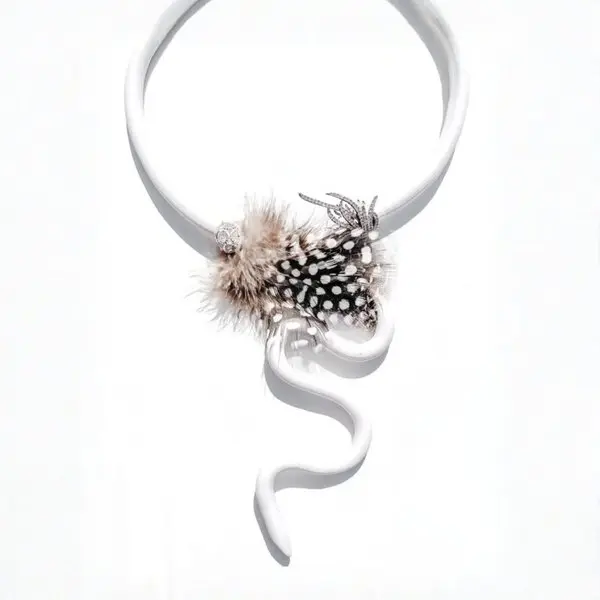 BABALOO JEWELRY Serpent Feather Statement Necklace - White/brown